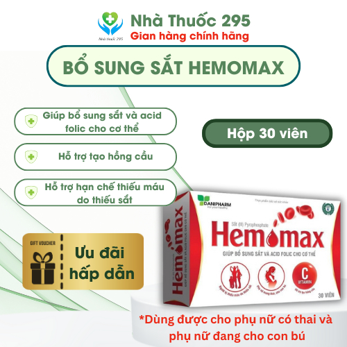 Hemomax cho bà bầu DANIPHARM, Sản phẩm bổ sung sắt và Acid Folic hộp 30 ...