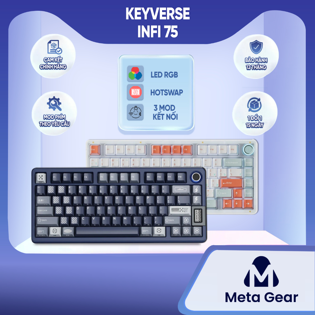 [CHÍNH HÃNG] Bàn phím cơ Keyverse Infi75 - Bàn phím Bluetooth, Led RGB, 3 mode kết nối, Có núm ...