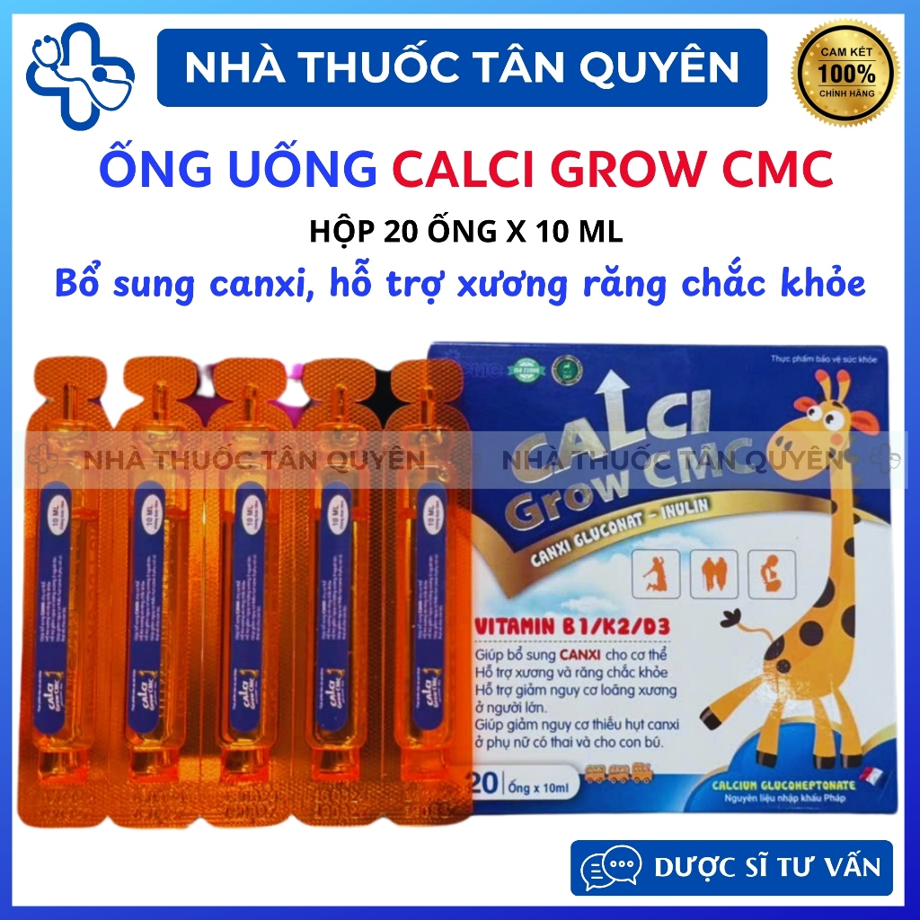 Calci Grow CMC giúp bổ sung canxi cho cơ thể, hỗ trợ xương và răng chắc khỏe (hộp 20 ống ...