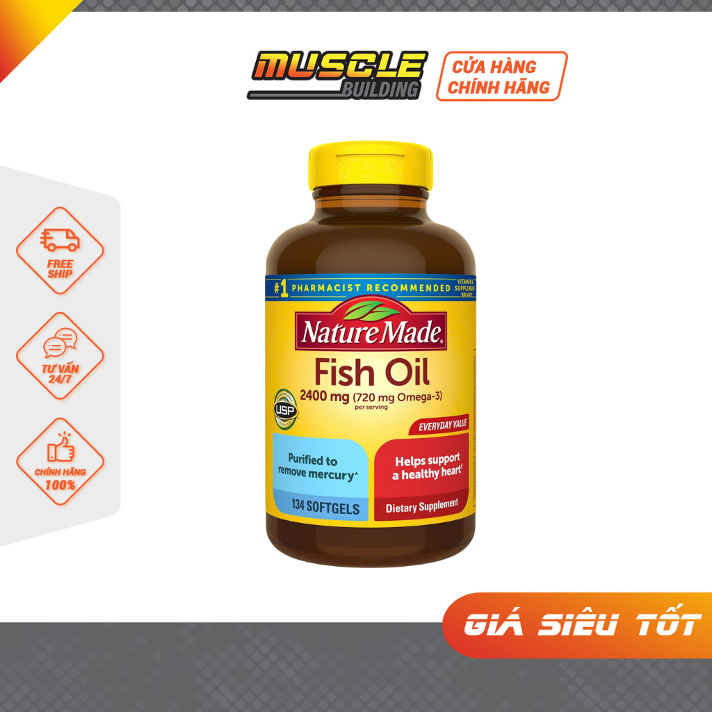 Viên uống dầu cá Fish Oil Nature Made Fish Oil 2400mg hỗ trợ tim mạch ...