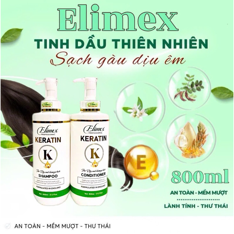 Bộ Dầu Gội Xả Elimex Keratin k Siêu Mềm Mượt chống rụng tóc 800ml chính ...