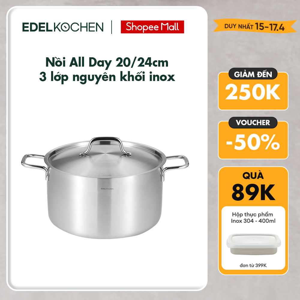 Nồi inox 3 lớp nguyên khối Edelkochen All Day Collection size 20,24cm | Shopee Việt Nam