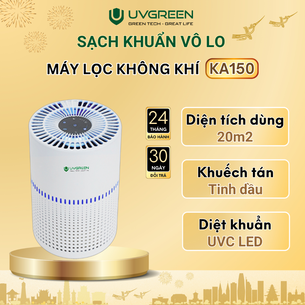 Máy Lọc Không Khí Diệt Khuẩn UVGREEN KA150-UVC LED,Tinh Dầu,Lõi Lọc HEPA H13, Bảo Hành 24T ...