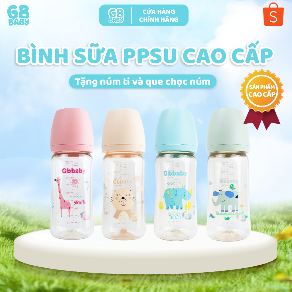 [chọn quà] Bình Sữa cao cấp Gb Baby cổ rộng (chọn núm) in hình cao cấp PPSU 180ML, 280ML - GIAN ...