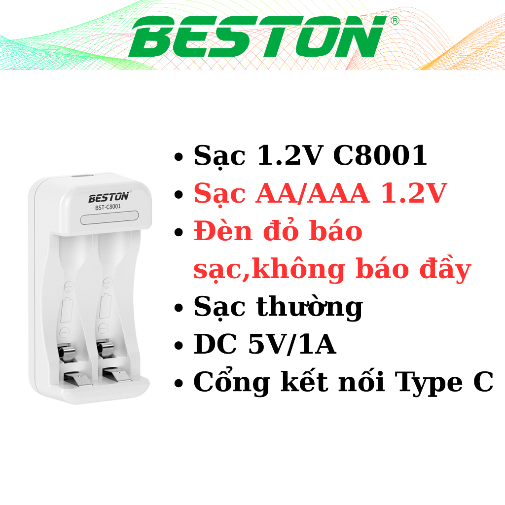 Bộ sạc pin 2 cổng Beston C8001 Sạc được 2 loại pin AA/AAA 1.2V dùng cho ...