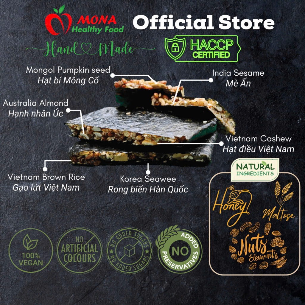 Bánh rong biển kẹp hạt dinh dưỡng MONA Organic | Shopee Việt Nam