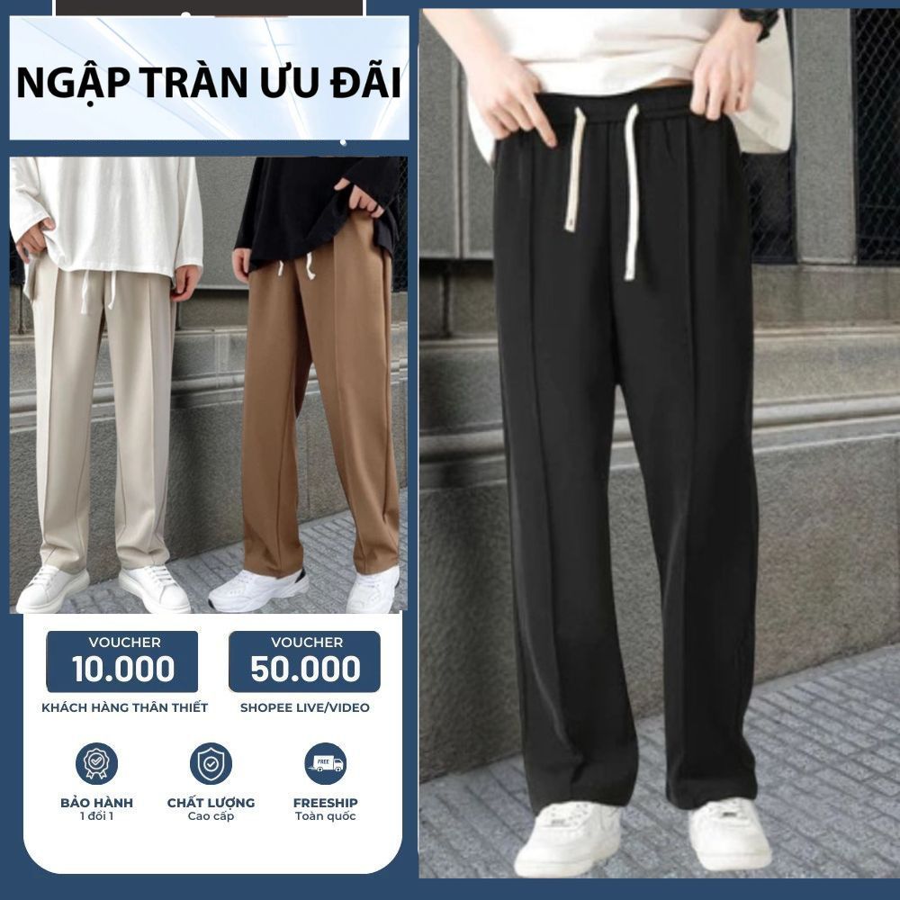 Quần Ống Rộng Cạp Chun Nam vải Tuyết Mưa, Quần Âu Ống Suông Unisex ...