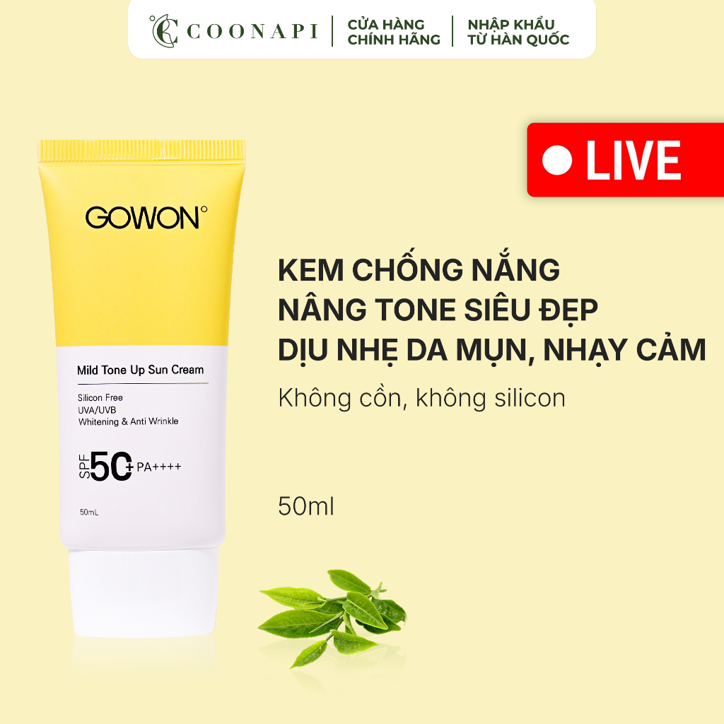 [LIVE] Kem Chống Nắng Trà Xanh Nâng Tone GOWON Mild Tone Up Sun Cream ...