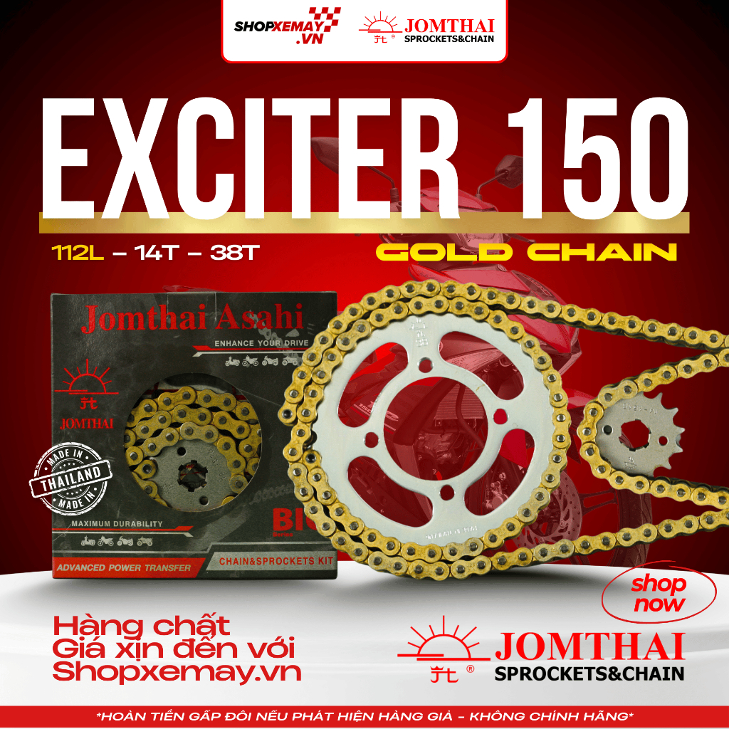 [Made in Thailand] Bộ Nhông Sên Dĩa Mặt Trời Jomthai Asahi 428N Cho Xe YAMAHA Jupiter/ Sirius ...