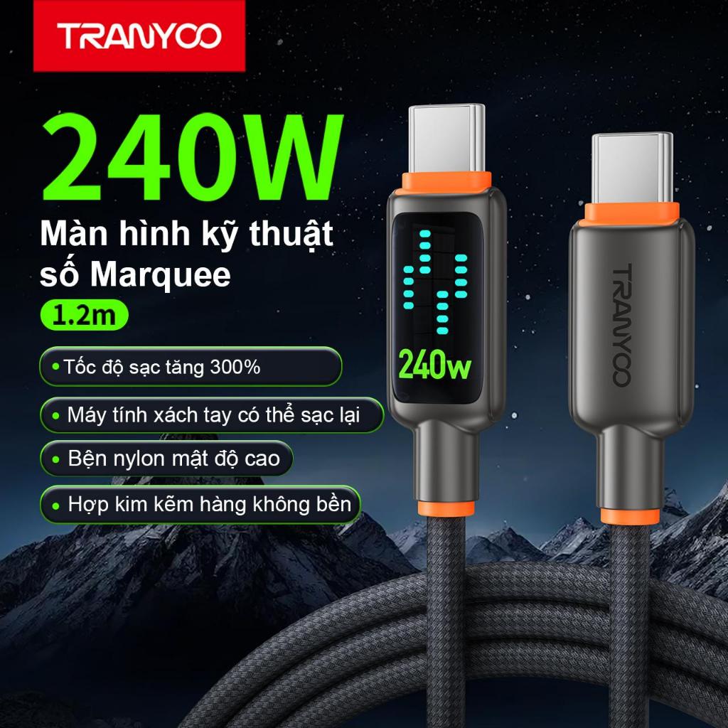 Cáp Sạc Nhanh 240W Tranyoo CC-8/CL-8 Type-C to C | Chip E-Marker | Dây Bện LED Cyberpunk ...