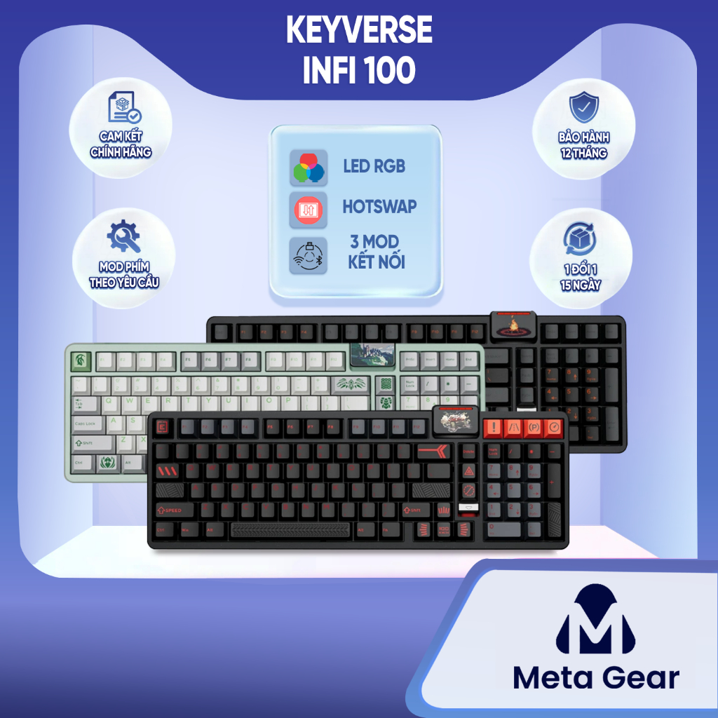 [CHÍNH HÃNG] Bàn phím cơ Keyverse Infi100 - Bàn phím không dây, Led RGB, Hotswap, 3 mode kết nối ...
