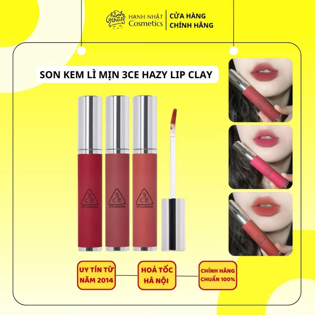 Son Kem Lì 3CE Hazy Lip Clay 4g Hipamine Mauv Brown Whip Red Common ...