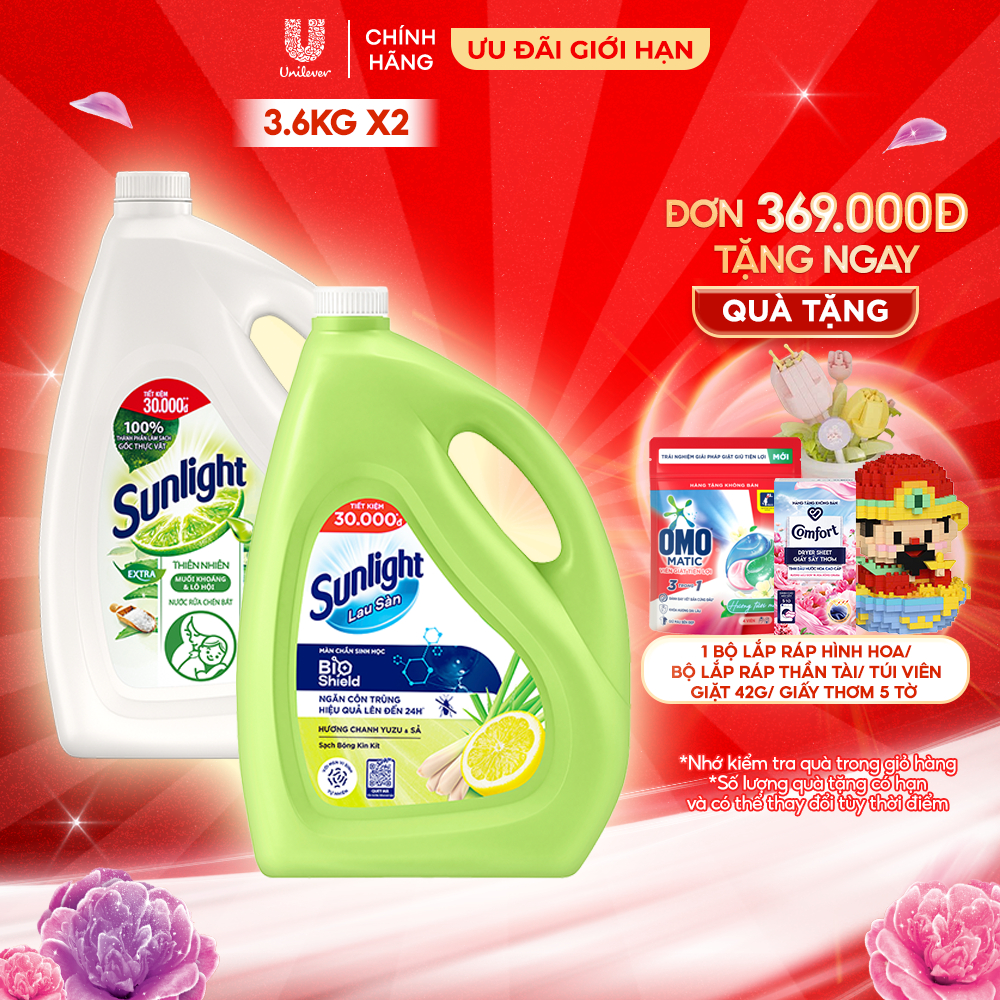 Combo Nước rửa chén + Nước lau sàn Sunlight can 3,6kg | Shopee Việt Nam