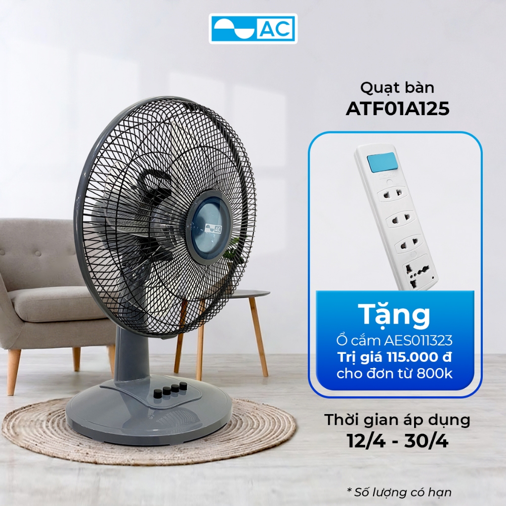 [Hỏa Tốc] Quạt Bàn AC ATF01A125 45W Động Cơ Bạc Thau, 5 Cánh 3 Cấp Gió ...