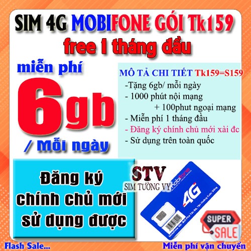 Sim mobifone M125,S159,Tk159 (6g/ngày + 1000 phút mobi + 100 phút ngoại ...