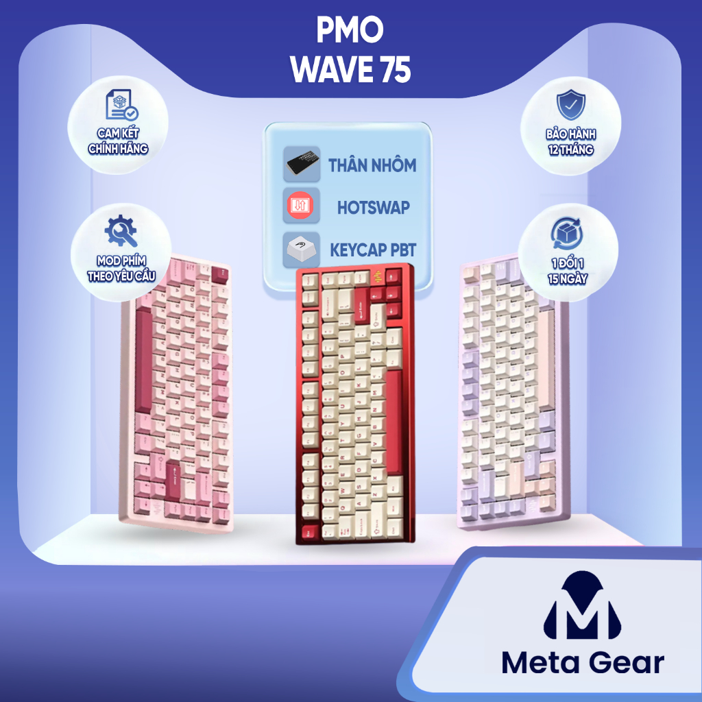 [CHÍNH HÃNG] Bàn phím cơ PMO Wave75 - Bàn phím bluetooth, 3 mode kết nối, Hotswap, Hỗ trợ QMK ...