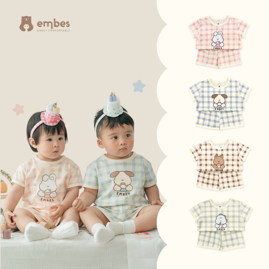 Bộ Cộc Tay Cho Bé Trai Bé Gái, Embes Bộ Quần Áo Kẻ Caro Hình In Ngực ...