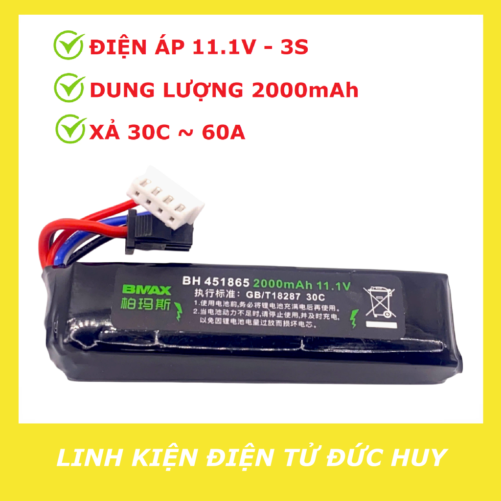 PIN LIPO 3S 11.1V 2000MAH, XẢ 30C, ĐẦU SM2.54-2P | Shopee Việt Nam