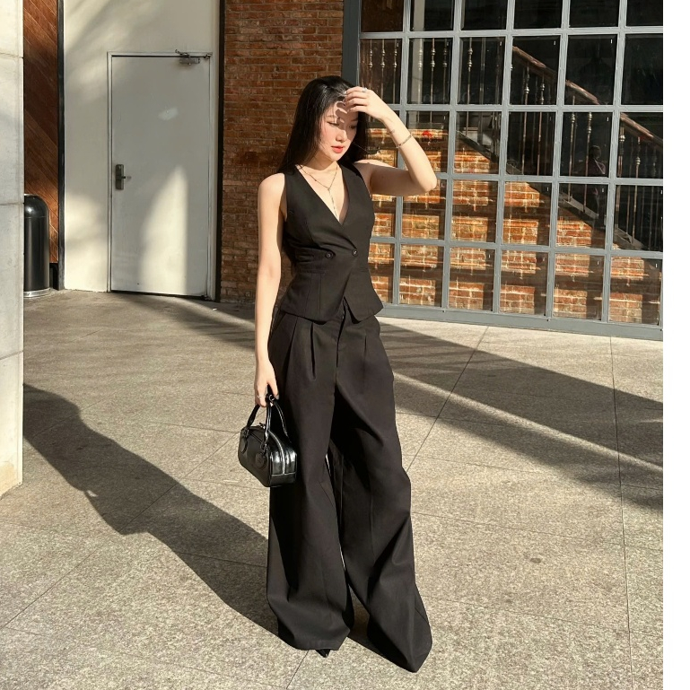 Set Bộ Vest Gile Phối Quần Ống Rộng Basic Cá Tính (bán lẻ) - SISTA SET ...