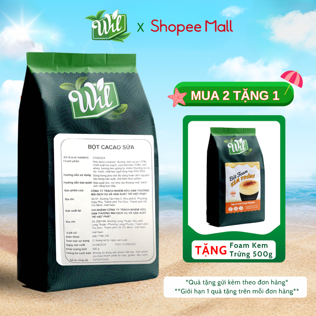 [MUA 2 TẶNG 1 FOAM] Bột ca cao sữa hòa tan Wil 500g pha chế trà sữa ...