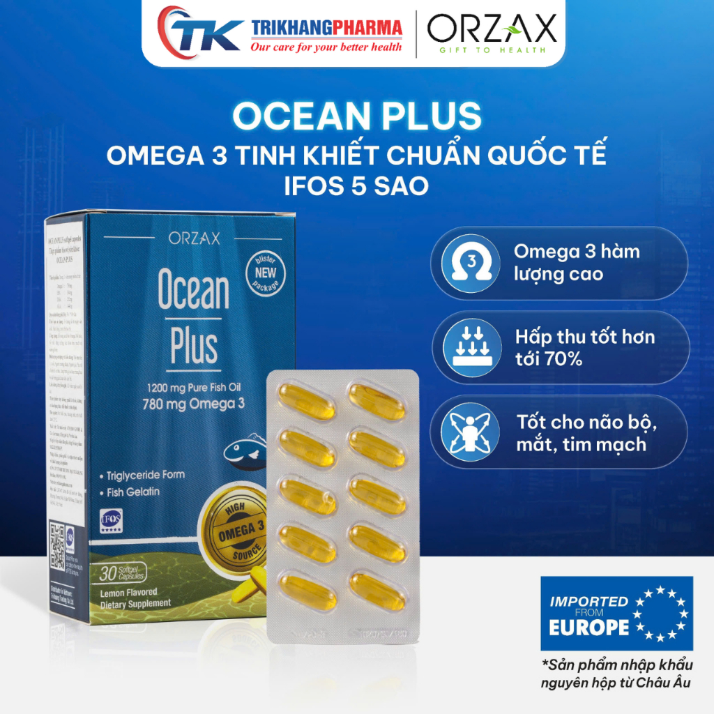 Ocean Plus Omega-3 Tinh Khiết Đậm Đặc ORZAX Nhập Khẩu Châu Âu Giúp Hỗ ...