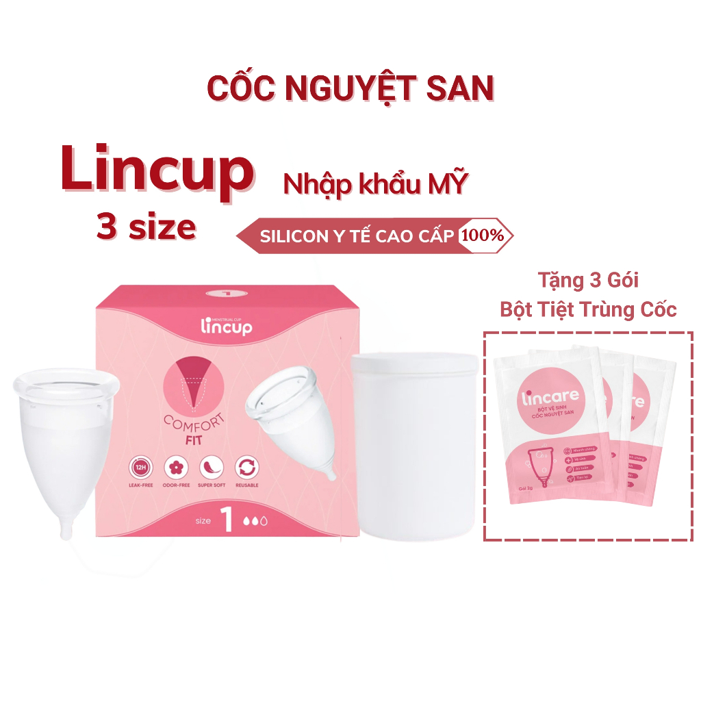 Cốc nguyệt san Lincup chính hãng size 25ml, 34ml, 40ml Lincup nhập khẩu Mỹ, an toàn, tiện lợi ...