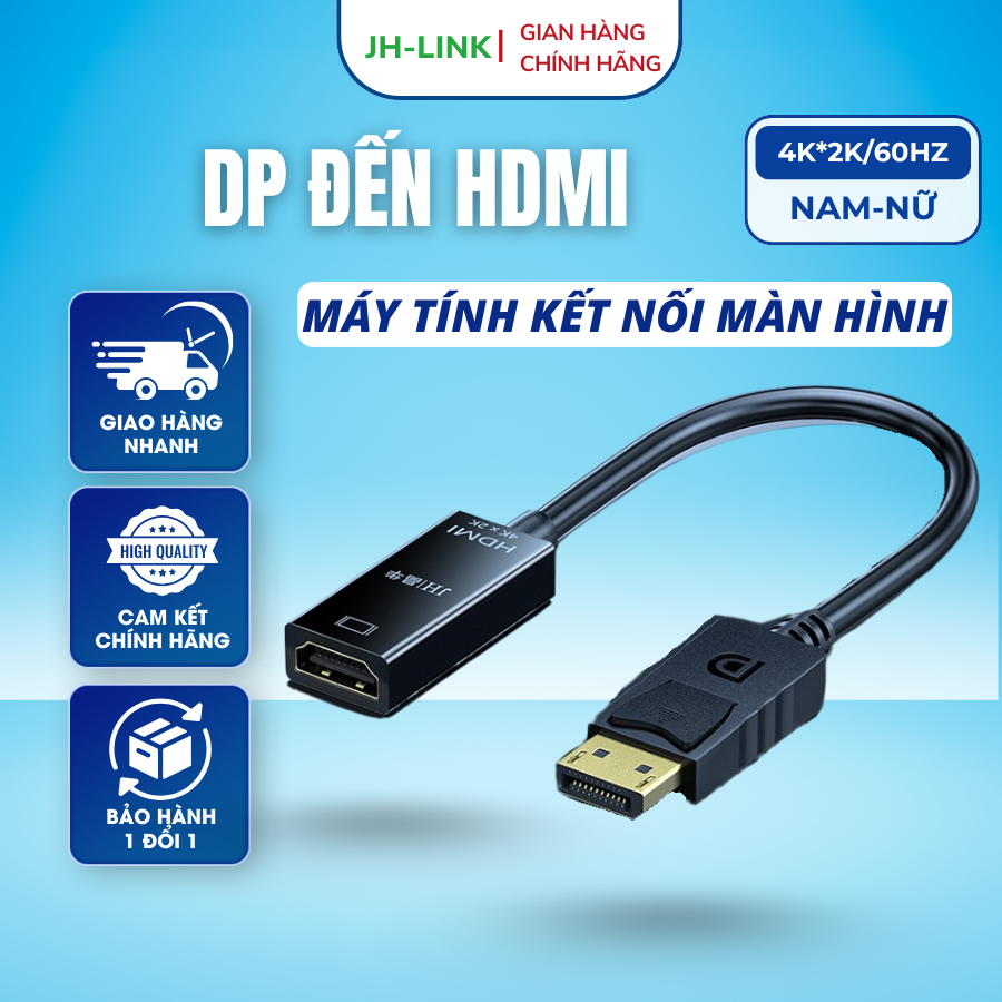 [IZ149] JH-LINK DP đến HDMI Bộ chuyển đổi DP to HDMI Dòng chuyển đổi 4K*2K/60Hz HDR Máy tính kết ...