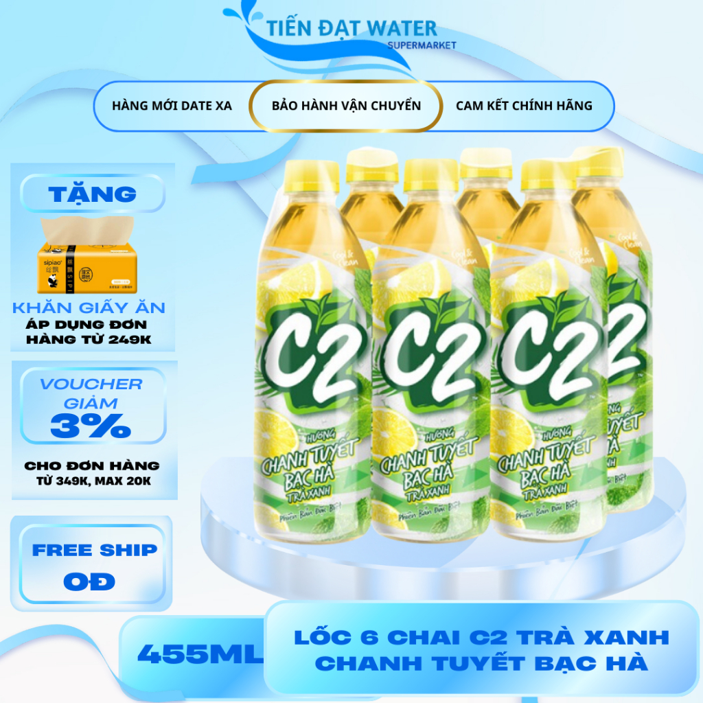 Lốc 6 Chai C2 Trà Xanh Chanh Tuyết Bạc Hà - Chai Nhựa 455ml - Date Mới, Chính Hãng, Đóng Gói Kỹ ...