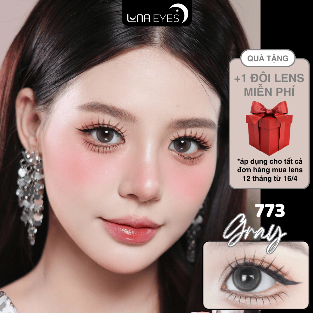 [HOT] Lens mắt 773 Gray màu xám light nâu đối xứng, viền đen, size vừa ...