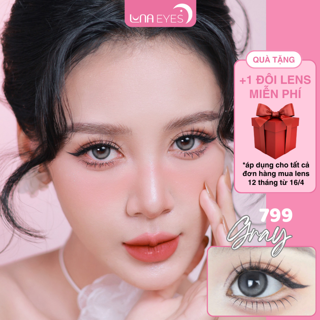 [1 year] Lens mắt LUNA EYES 799 Gray màu xám nâu, filter trăng khuyết ...