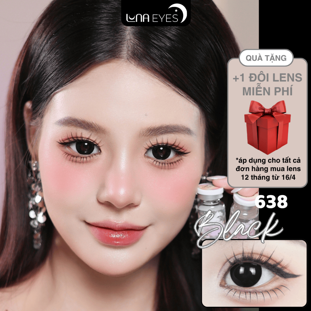 [1 year] Lens mắt 638 Black màu đen giãn tròng, có viền, size lớn ...