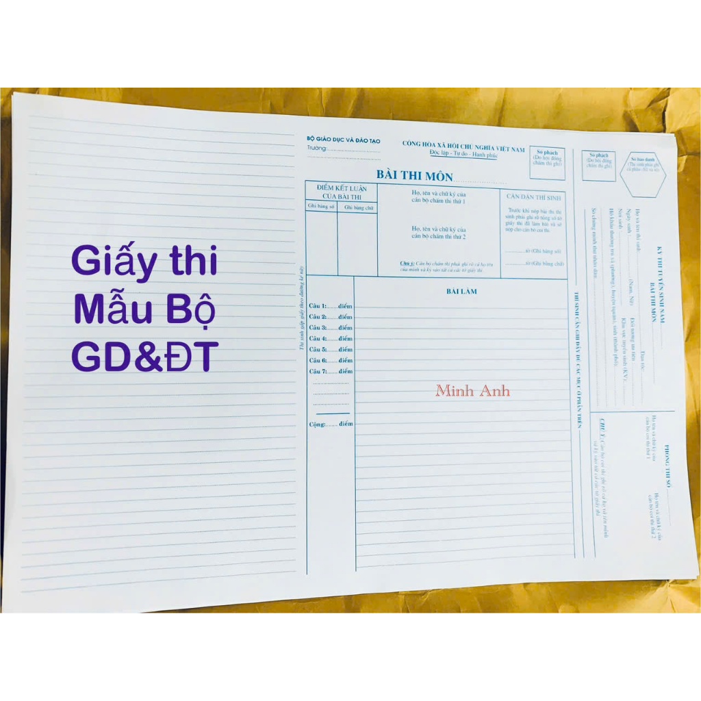 Set 100 tờ giấy thi Mẫu Bộ GD& ĐT, giấy thi Đại học, Giấy thi THPT Khổ ...