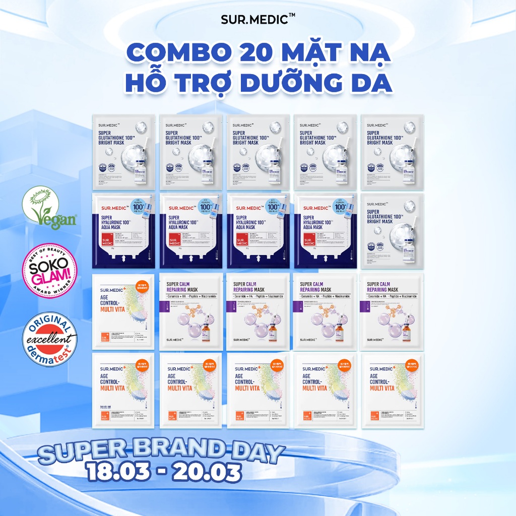COMBO 20 Mặt Nạ Hỗ Trợ Dưỡng Sáng SUR.MEDIC Mask 30gx10 | Shopee Việt Nam