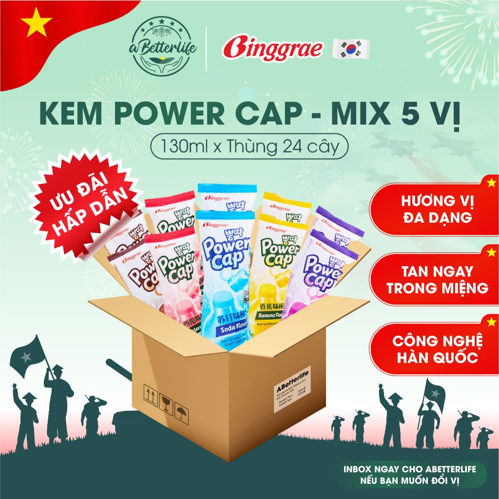 Thùng 24 chai kem Power Cap Hàn Quốc Binggrae Pongta 130ml mix 5 vị ...
