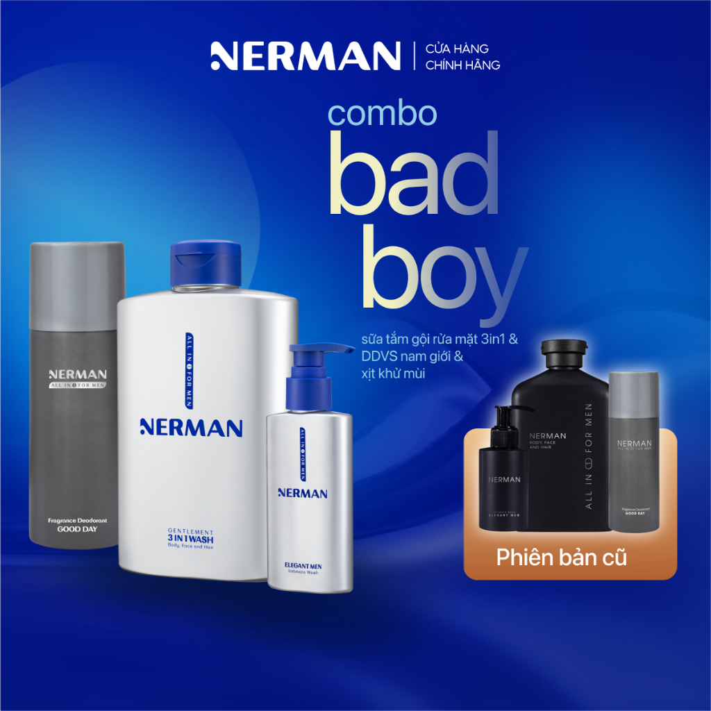 Combo Badboy Nerman - Sữa tắm gội cho nam 350ml & Gel vệ sinh 60S Fresh ...