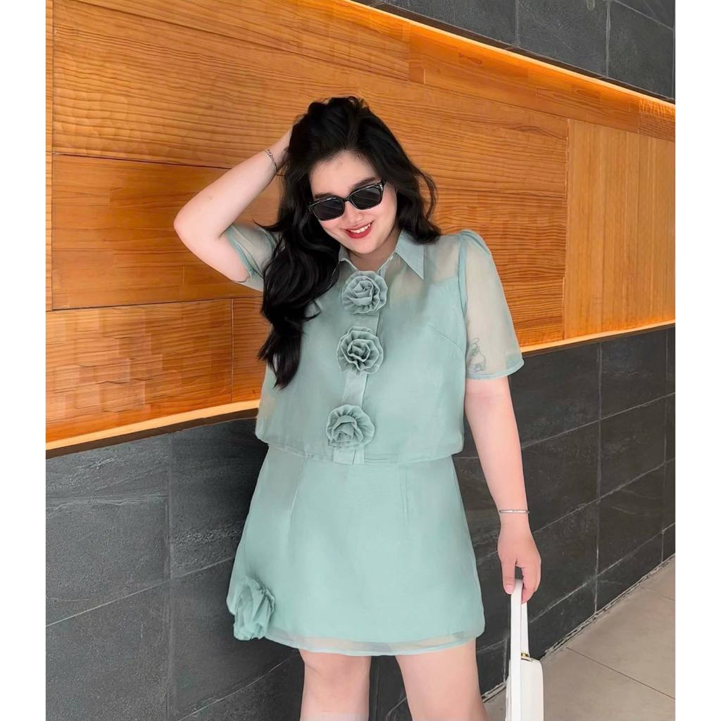 Béo Design bigsize Nữ - Set voan nẹp hoa Nữ bigsize 50kg đến 100kg ...