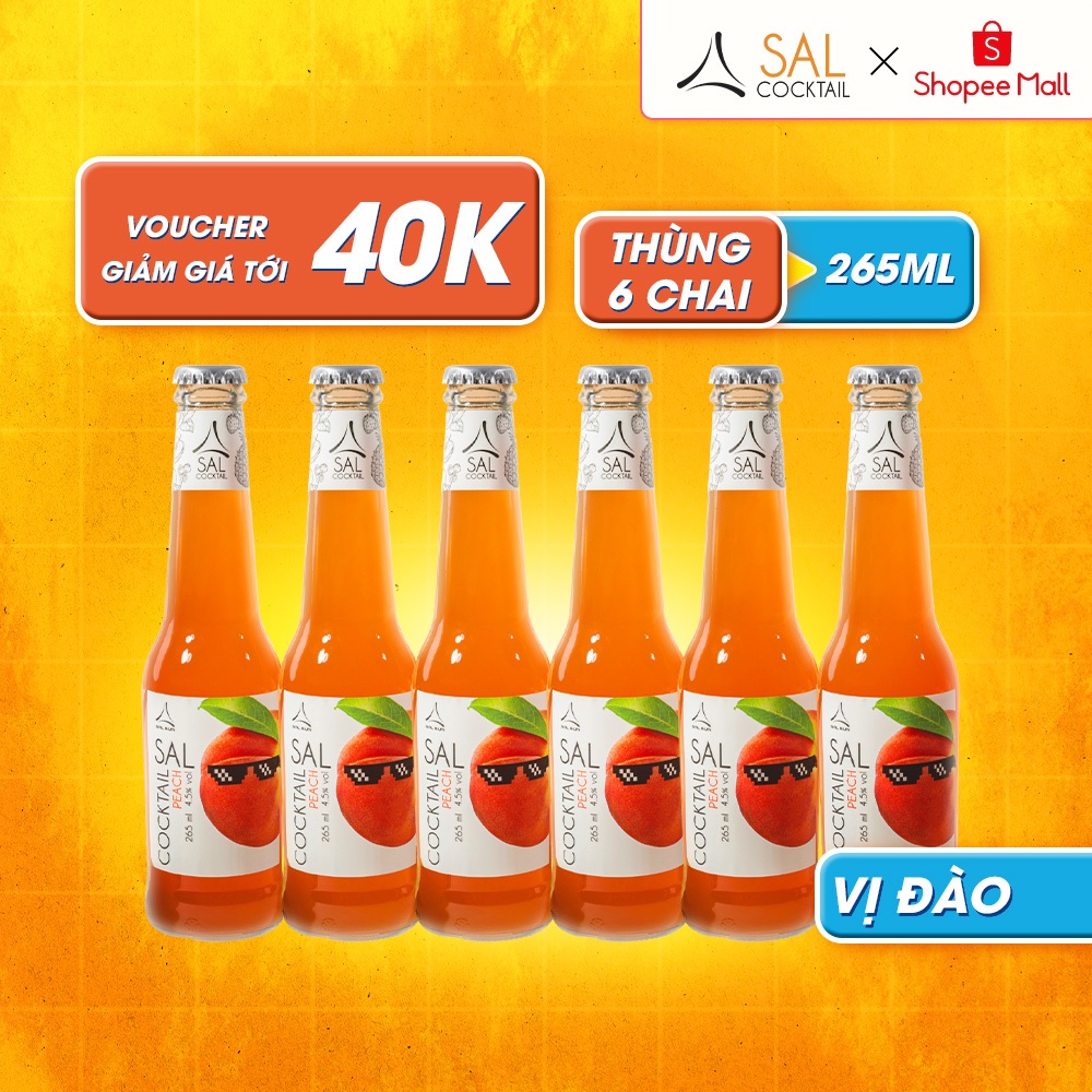 Thùng 6 chai nước trái cây lên men vị đào SAL COCKTAIL cocktail trái cây vị đào, chai 265ml ...