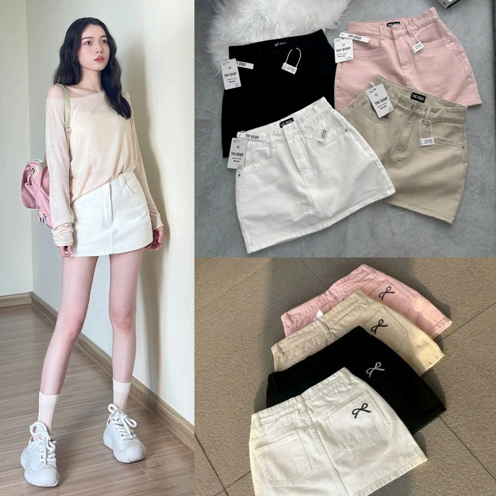 Chân Váy Jean Nữ Lưng Cao Viền Túi Kiểu Thêu Nơ Sau Túi Chất Vải Dày Dặn Sexy Đầy Đủ 4 Màu Dopa ...