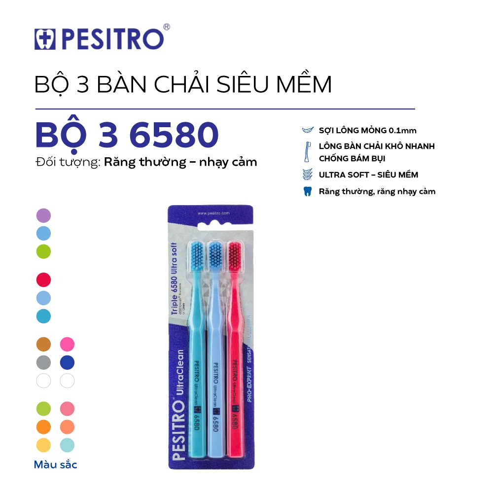 Bộ 3 bàn chải răng siêu mềm Pesitro 6580 Ultra Soft | Shopee Việt Nam