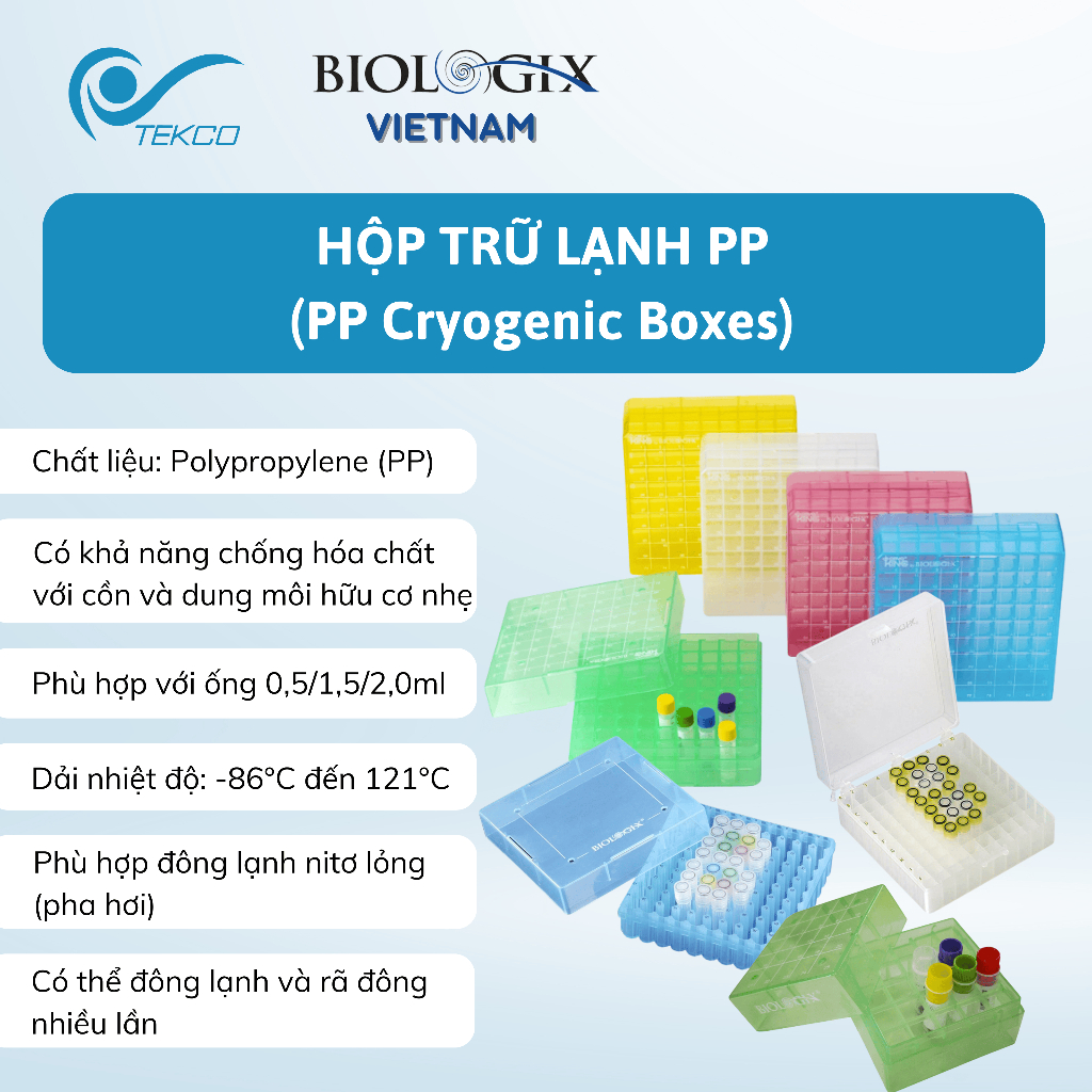 Hộp đựng ống cryo 2ml, 25-100 vị trí (PP Freezer Boxes), Biologix - USA ...