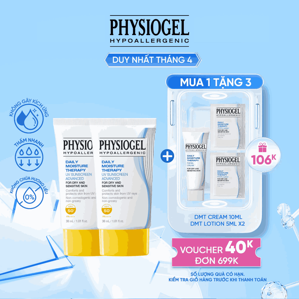 Bộ đôi Kem chống nắng Daily Moisture Therapy Physiogel 30ml | Shopee Việt Nam