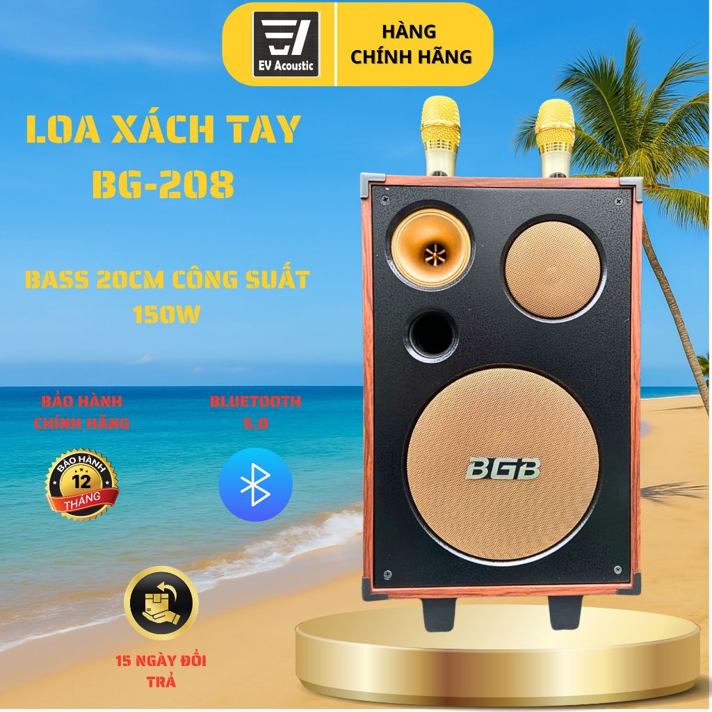 BGB | BG-208 | Loa kéo karaoke xách tay bluetooth BGB | Bass 20cm ...