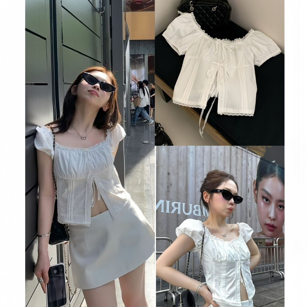 [HOT TREND] Áo Trắng Babydoll Croptop Tay Bồng Dây Rút Trễ Vai Nữ Hàn ...