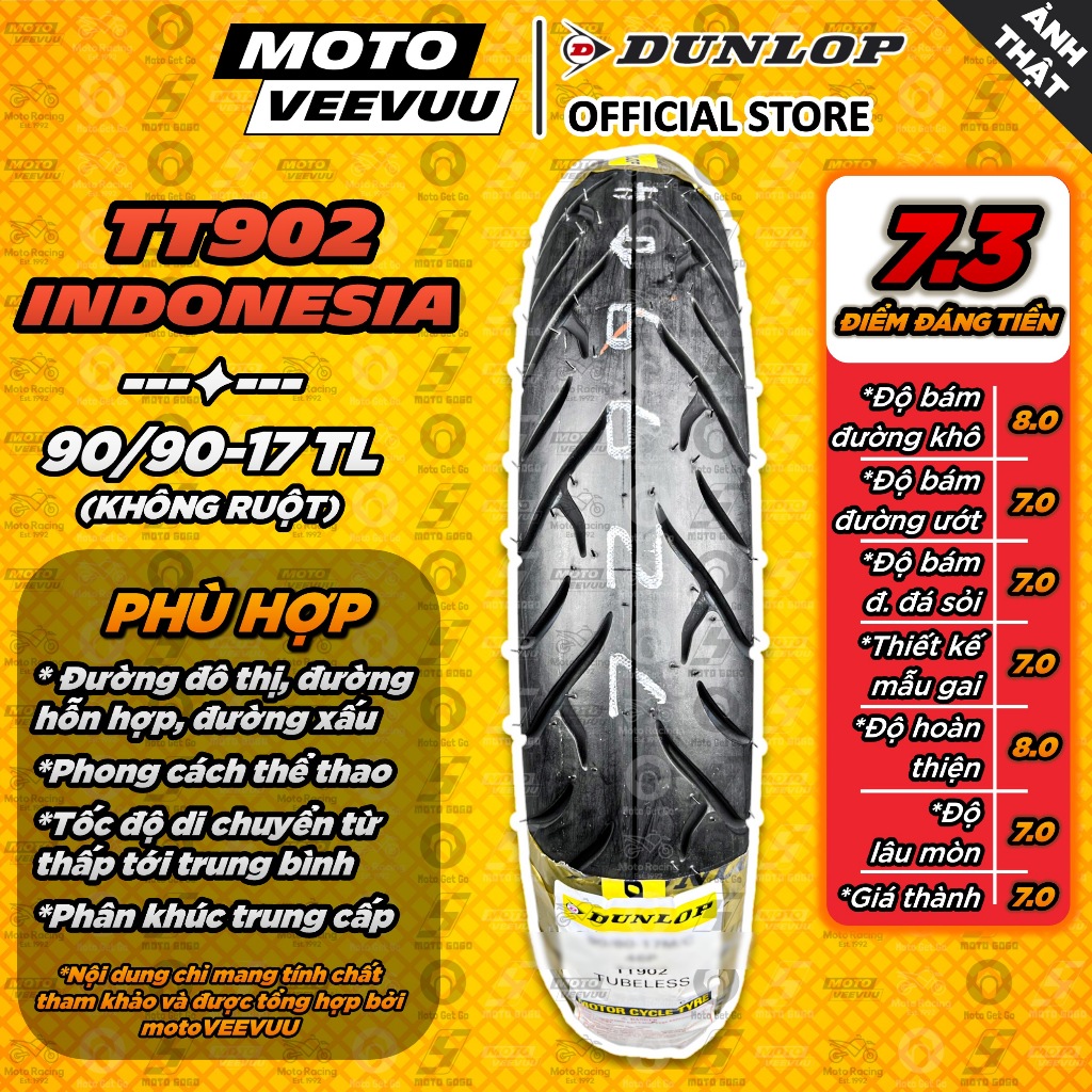 [MTVV] Vỏ lốp xe máy DUNLOP 90/90-17 TL TT902 Lốp không ruột | Shopee ...