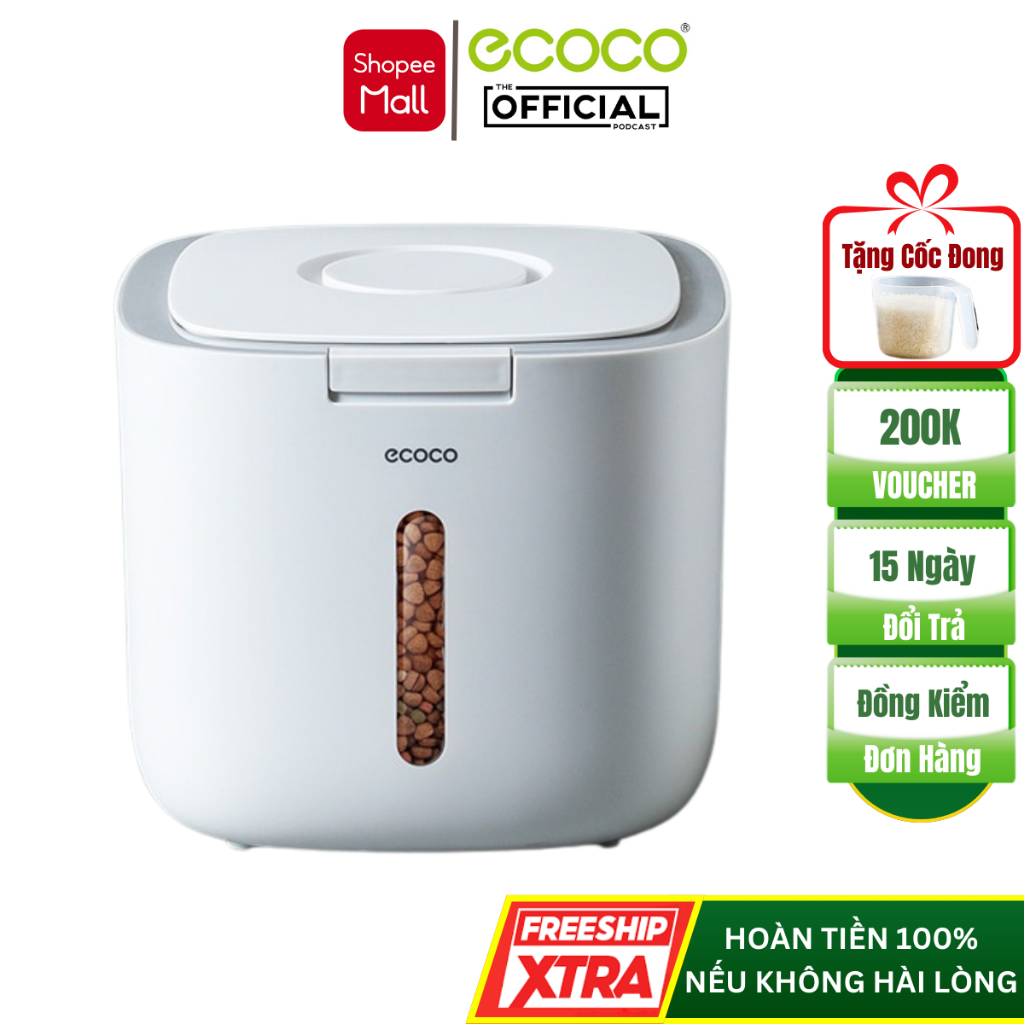 Thùng Đựng Gạo ECOCO Cao Cấp, Hộp Đựng Gạo Có Viền Silicon Chống Ẩm Mối Mọt, Nhựa PP Nguyên Sinh ...