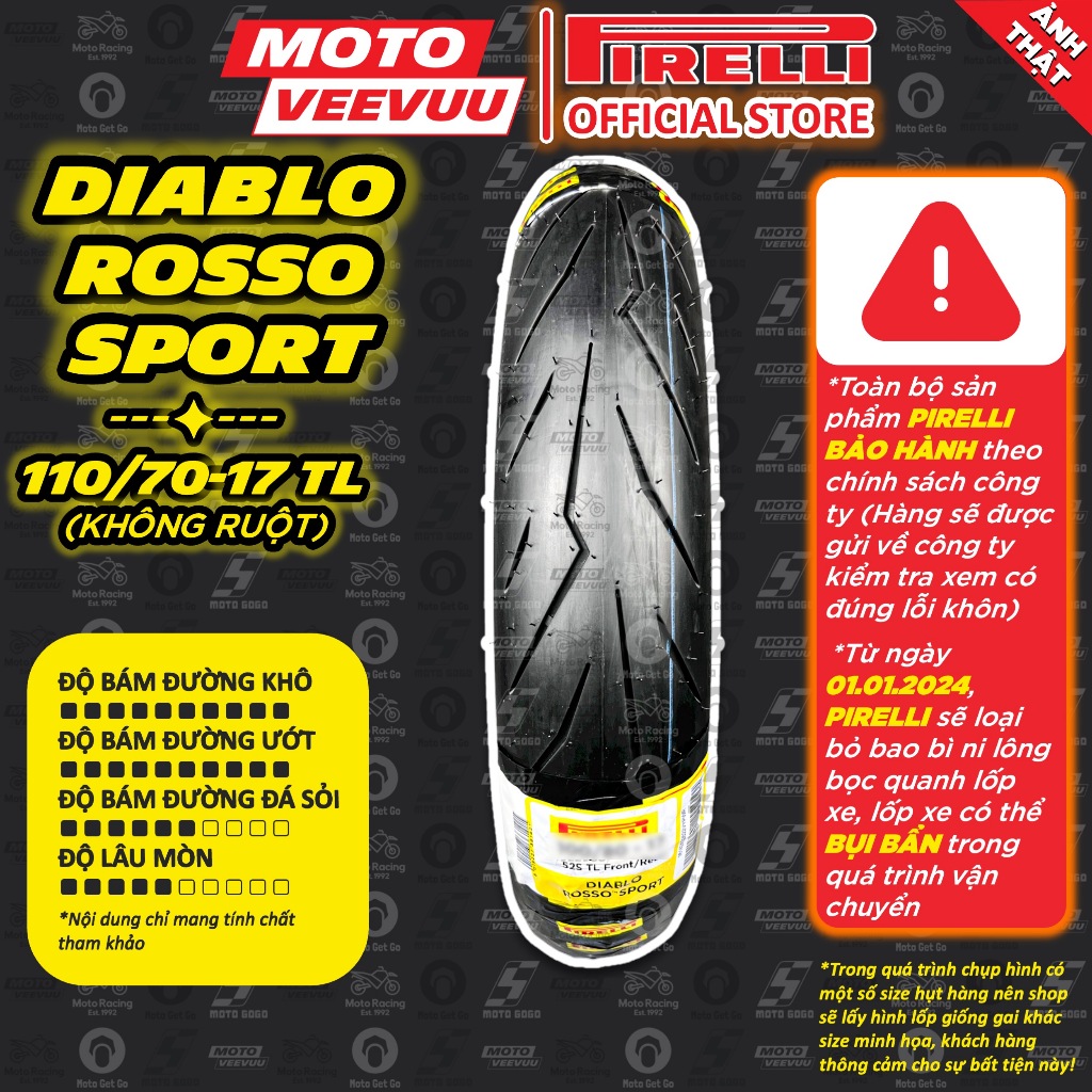 [MTVV] Vỏ lốp xe máy PIRELLI 110/70-17 TL Diablo Rosso Sport | Shopee ...