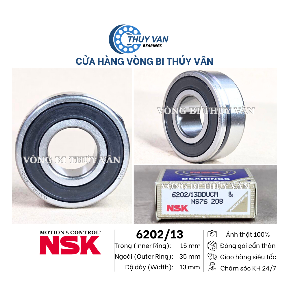 Vòng bi bạc đạn hạt tròn nhỡ 6202 dày 13, 6202/13 (15x35x13) nắp cao su DDU hãng NSK | Shopee ...
