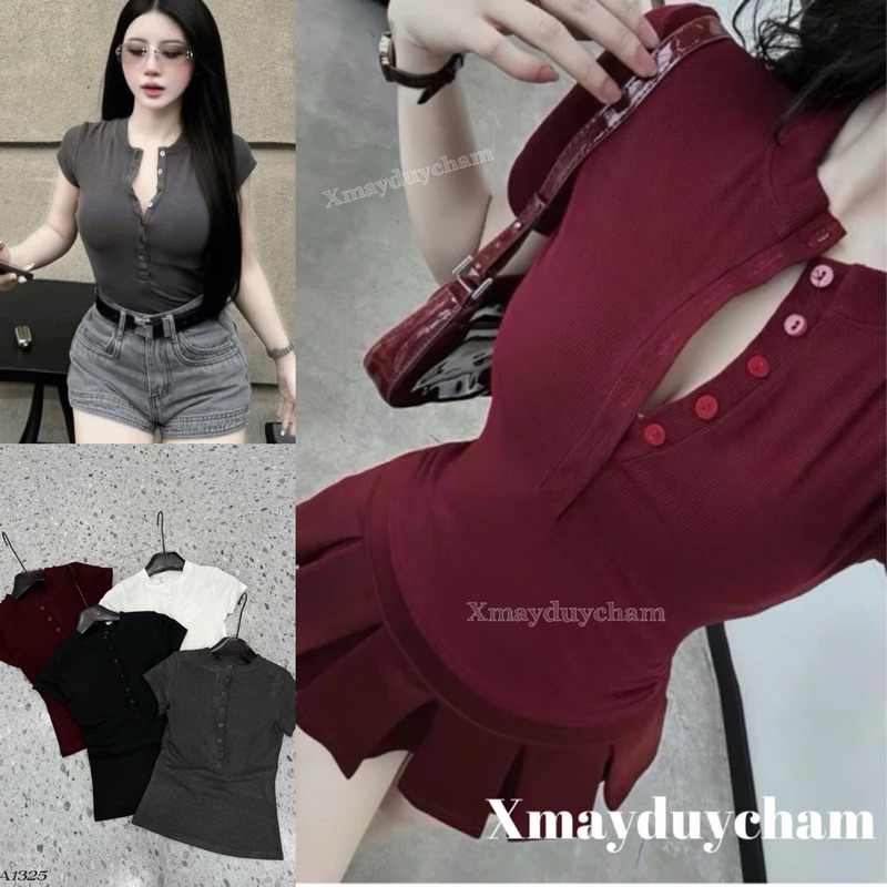 Áo Thun Cộc Tay VẢI COTTON ZIP XỊN MỊN nẹp cổ Cài khuy Cúc ôm body quyến rũ cho nữ m677 | Shopee ...