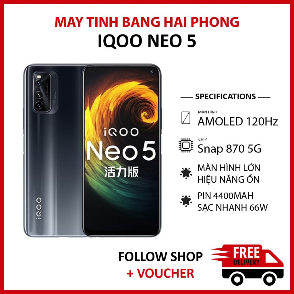 Điện thoại Vivo iQOO Neo 5 Vitality Edition, RAM 8/128GB chip Snapdragon 870 màn 144Hz pin 4400 ...