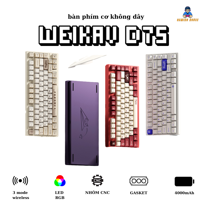 Bàn phím cơ không dây Nhôm CNC WEIKAV D75 - 3 mode - Led RGB - Mạch xuôi - App marco - nhôm ...